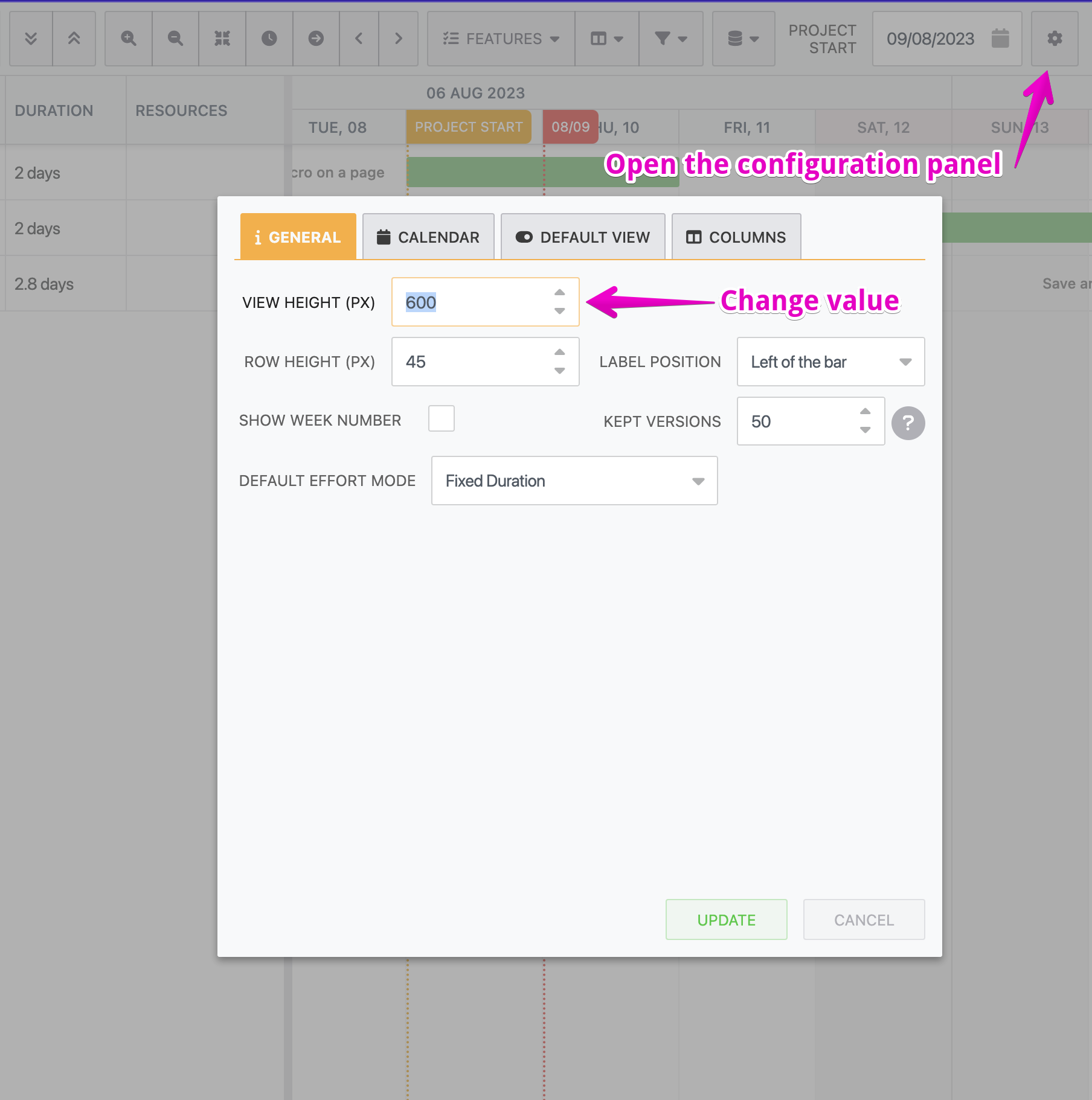 Change Gantt chart size on view mode Change Gantt chart size on view mode